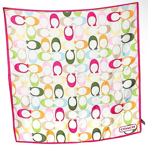 Coach | Accessories | Coach Multicolor Logo Printed Silk Square Scarf ...
